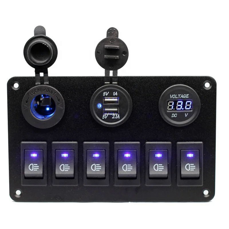 6 Gang Blue Rocker Switch Panel Circuit Breaker 3.1A car USB charger ...