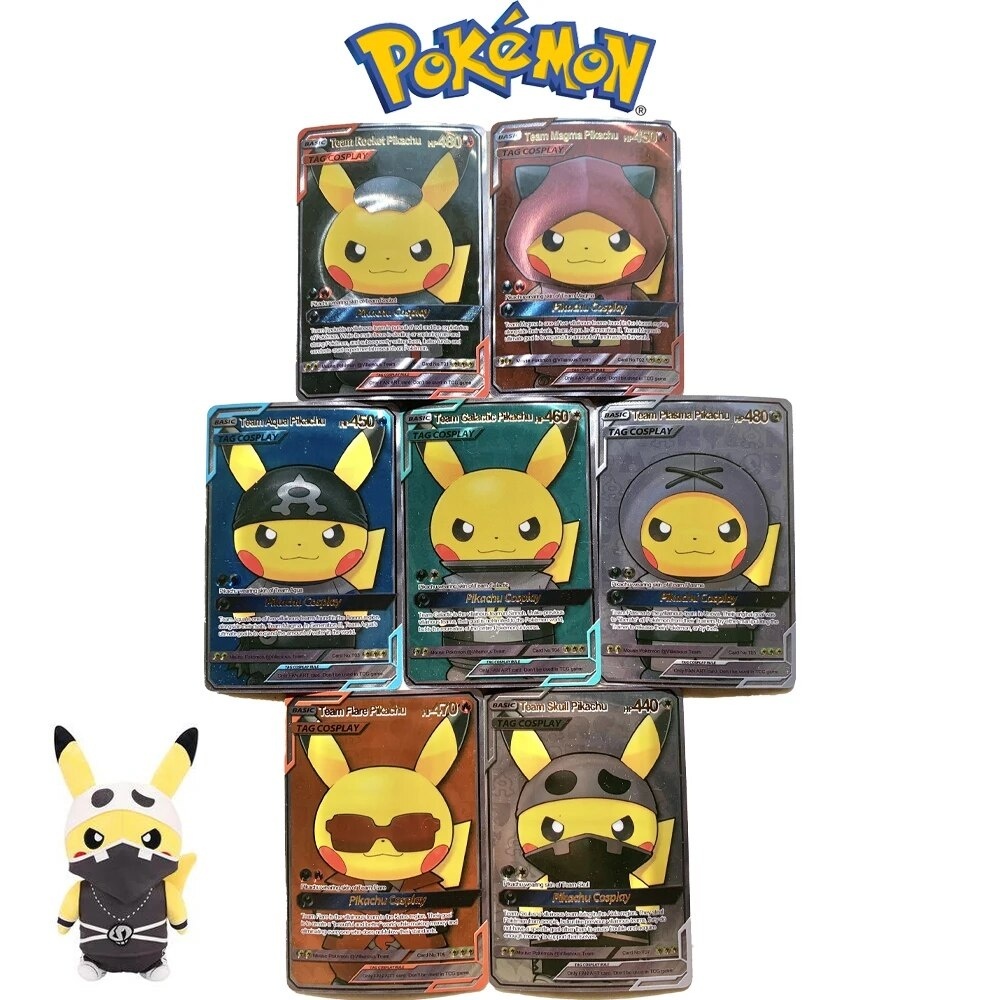 7Pcs/set Pokemon Collection Flash Card Cartoon Cute Pikachu Cosplay ...
