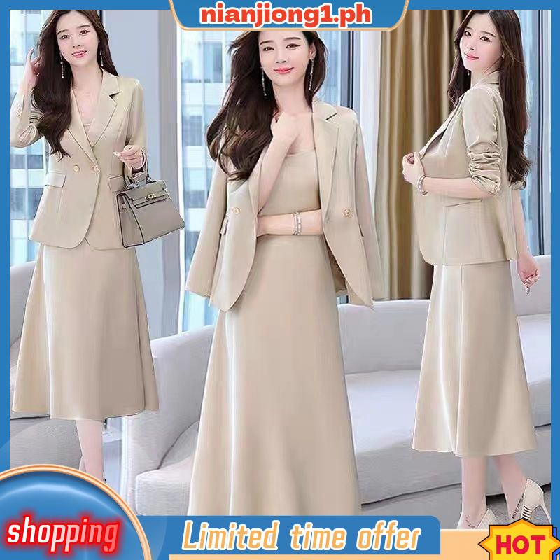 2PCS [ Blazer + Dress ] Fashion Suit Plus Size Loose Set Blazer Office ...