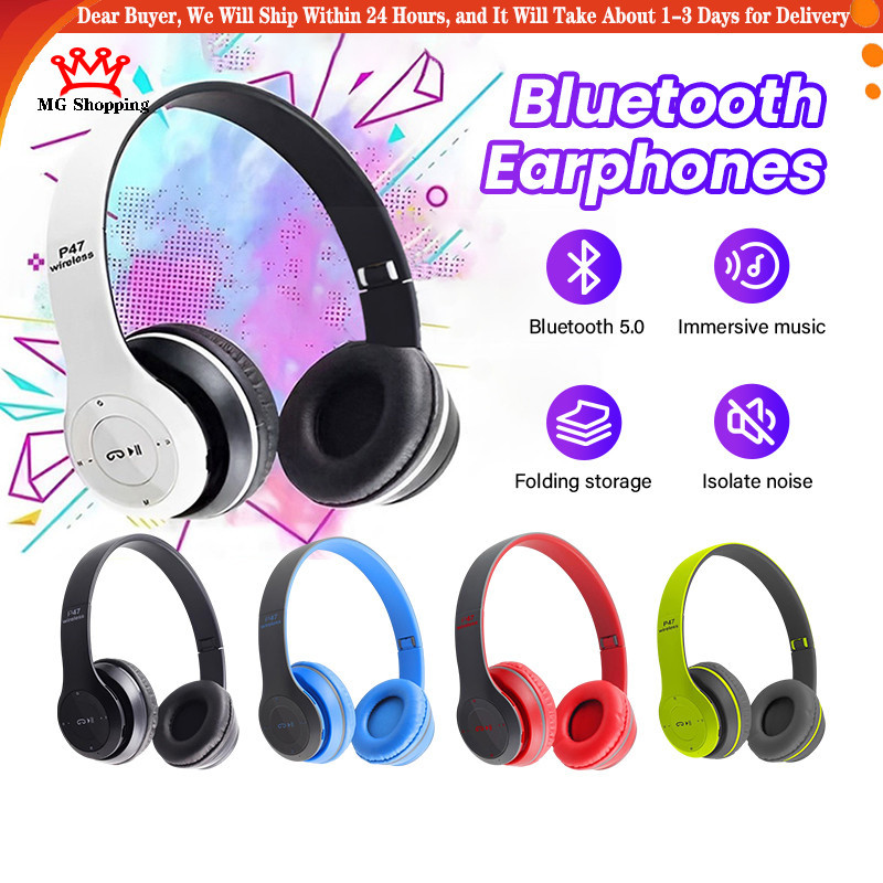 P47 Wireless 5.0 Bluetooth On-Ear Headphone Headset FM Radio AUX port ...