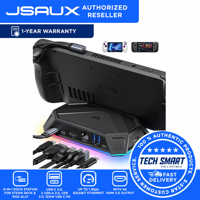 JSAUX RGB Docking Station for Steam Deck & ROG Ally, 8-in-1, 12-in-1 with HDMI 2.0 4K@60Hz ...
