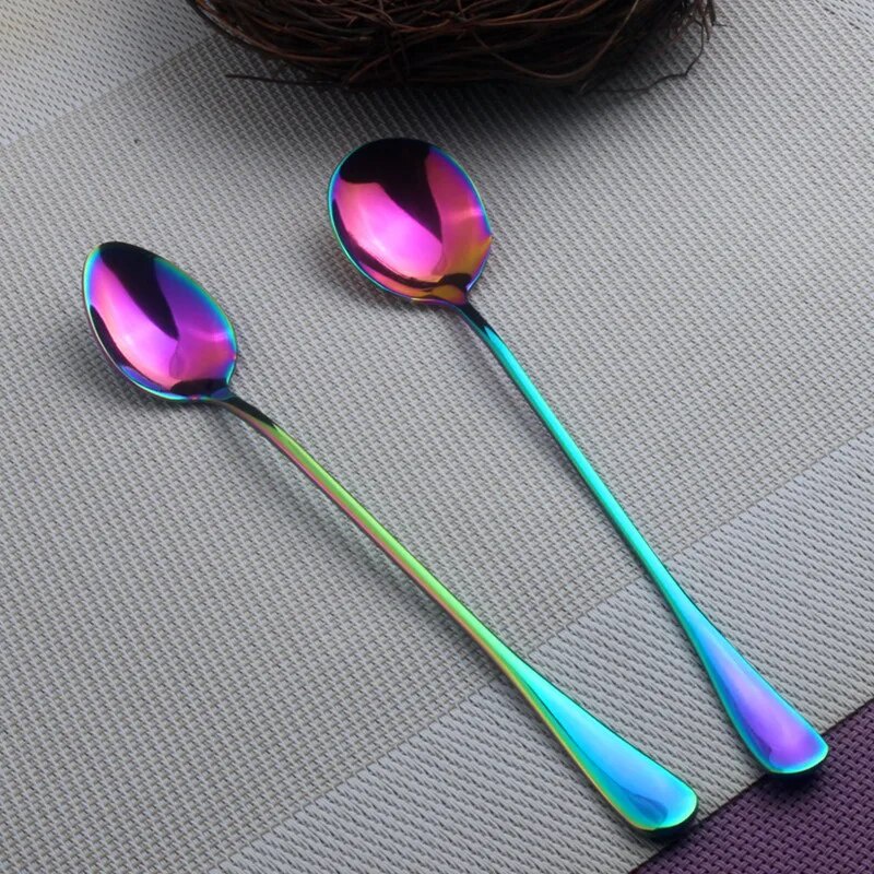 ♥1Pcs Coffee Stirring Spoon Colorful Rainbow Teaspoon Dinnerware Ice ...