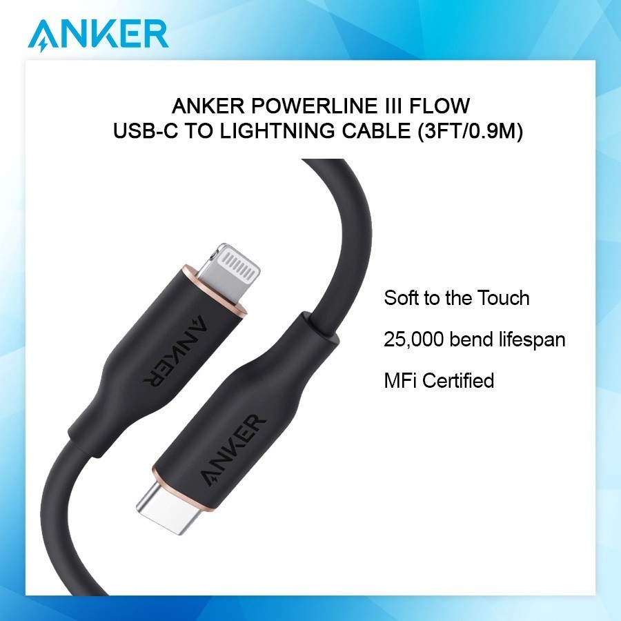 Anker Powerline III Cable Flow, USB-C MFi Supports Power Delivery ...