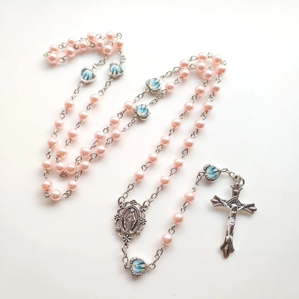 Cottvott Our Lady of Grace Pink Beads Chain Prayer Chaplet Miraculous ...