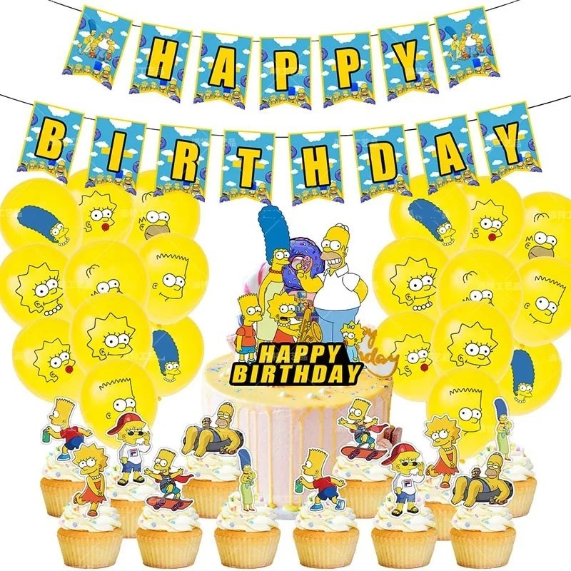The Simpson Birthday Party Supplies Kid Favor Funny Banner Cake Topper ...
