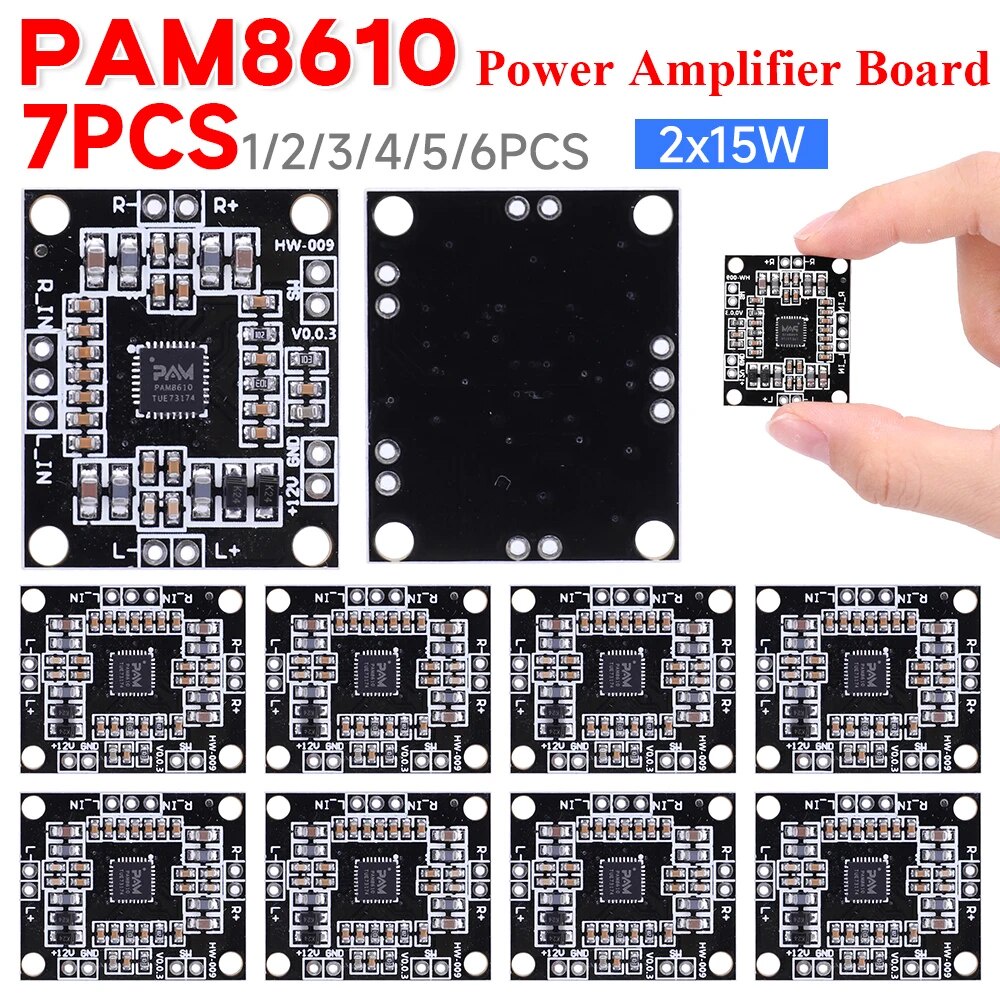 1-7Pcs PAM8610 Digital Audio Amplifier Board 2x15W DC7V-15V Power Amplifier Module Class D Dual ...