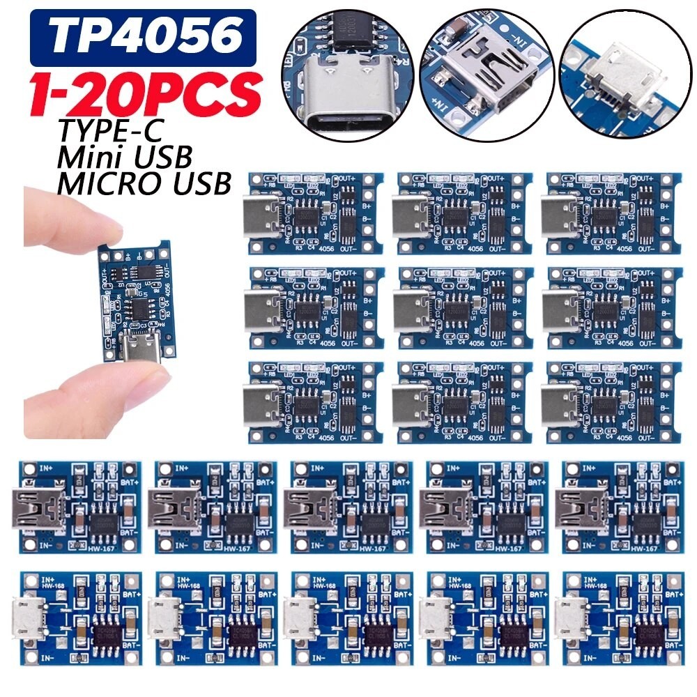 1-20PCS TP4056 Type-c/Micro/Mini USB 5V 1A 18650 Lithium Battery ...