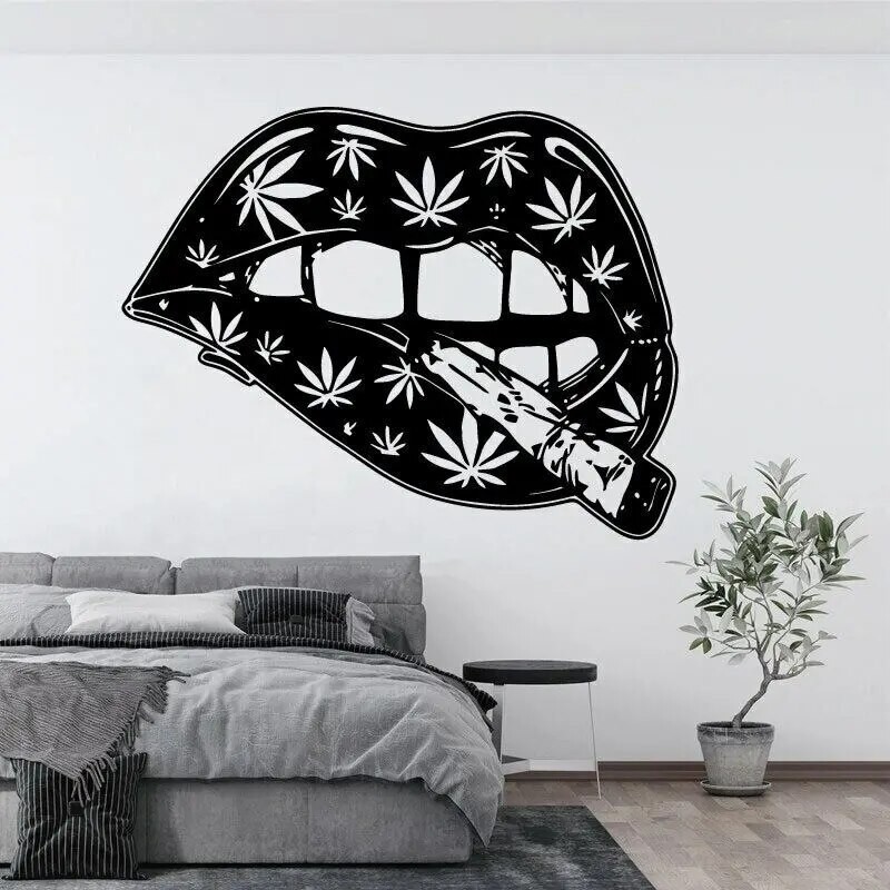 Girl Sexy Lips Smoking Tobacco Leaf Decal Beauty Salon Tattoo Studio ...