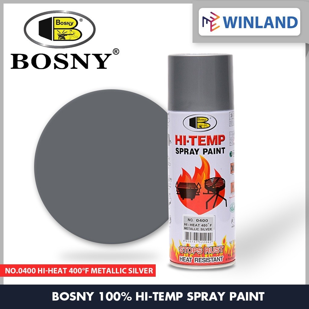 Bosny by Winland High Heat High Temperature Resistant 400F Spray Paint No.0400 Metallic Silver ...
