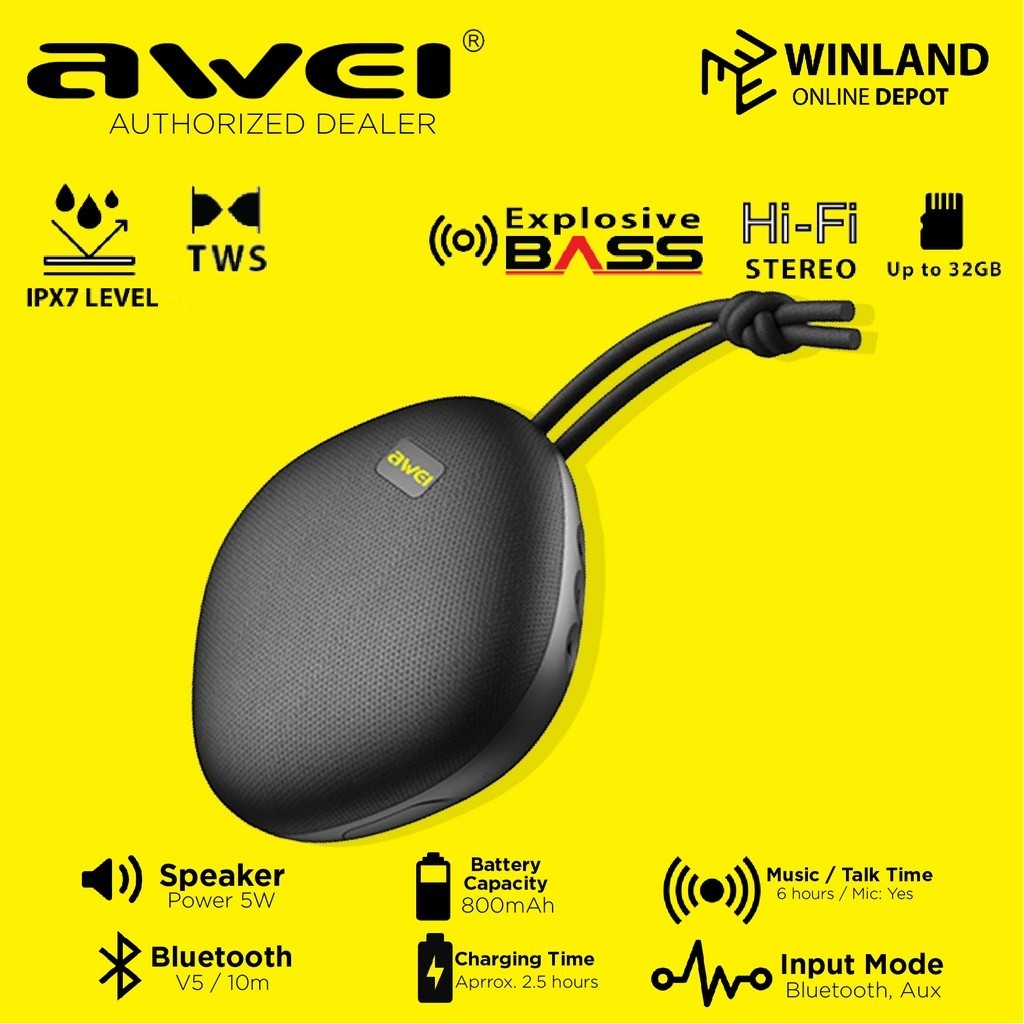 Awei Original Mini Portable Bluetooth Wireless Waterproof Speaker with Bluetooth, AUX Y336 ...