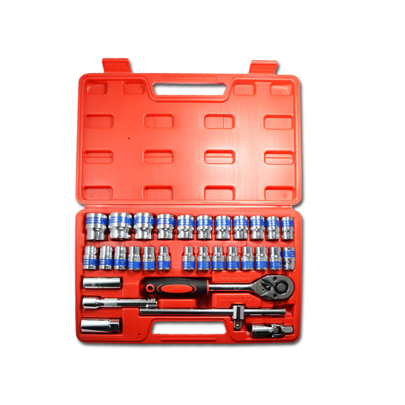 32 PCS 1/2" complete ratchet sockets hand tool box set mechanic ...