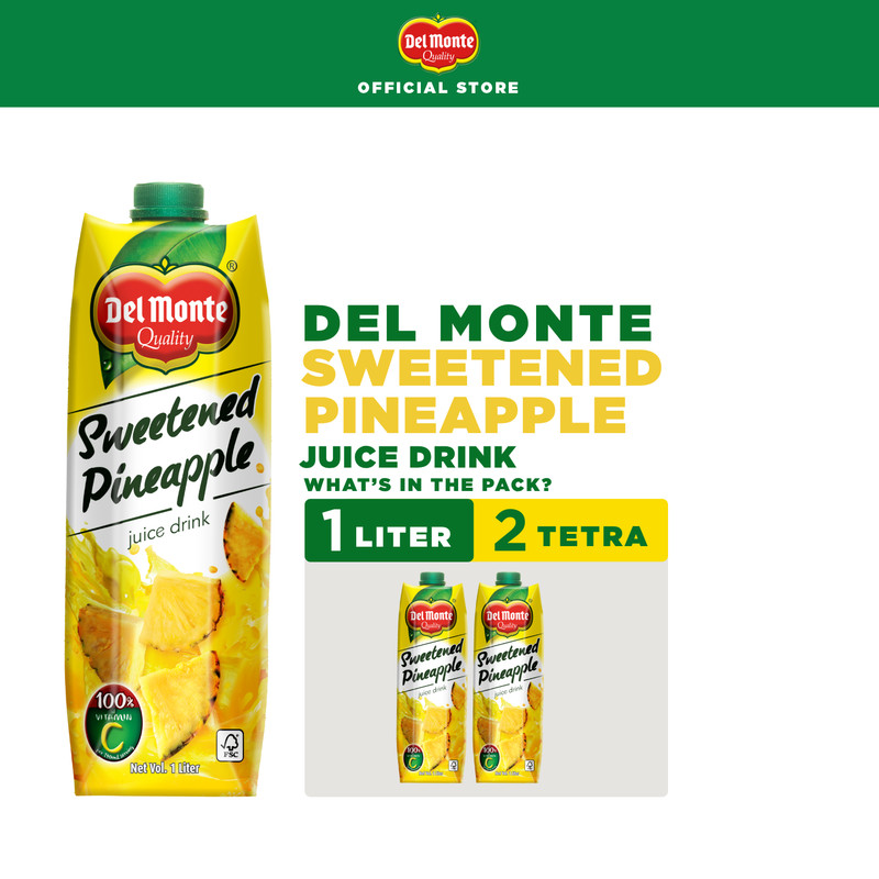 DEL MONTE Sweetened Pineapple Juice Drink with Refreshing Real Fruit ...