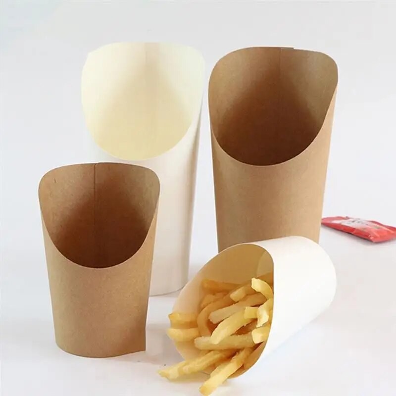 50Pcs Food Containers Disposable French Fry Cone Chicken Kraft Paper ...