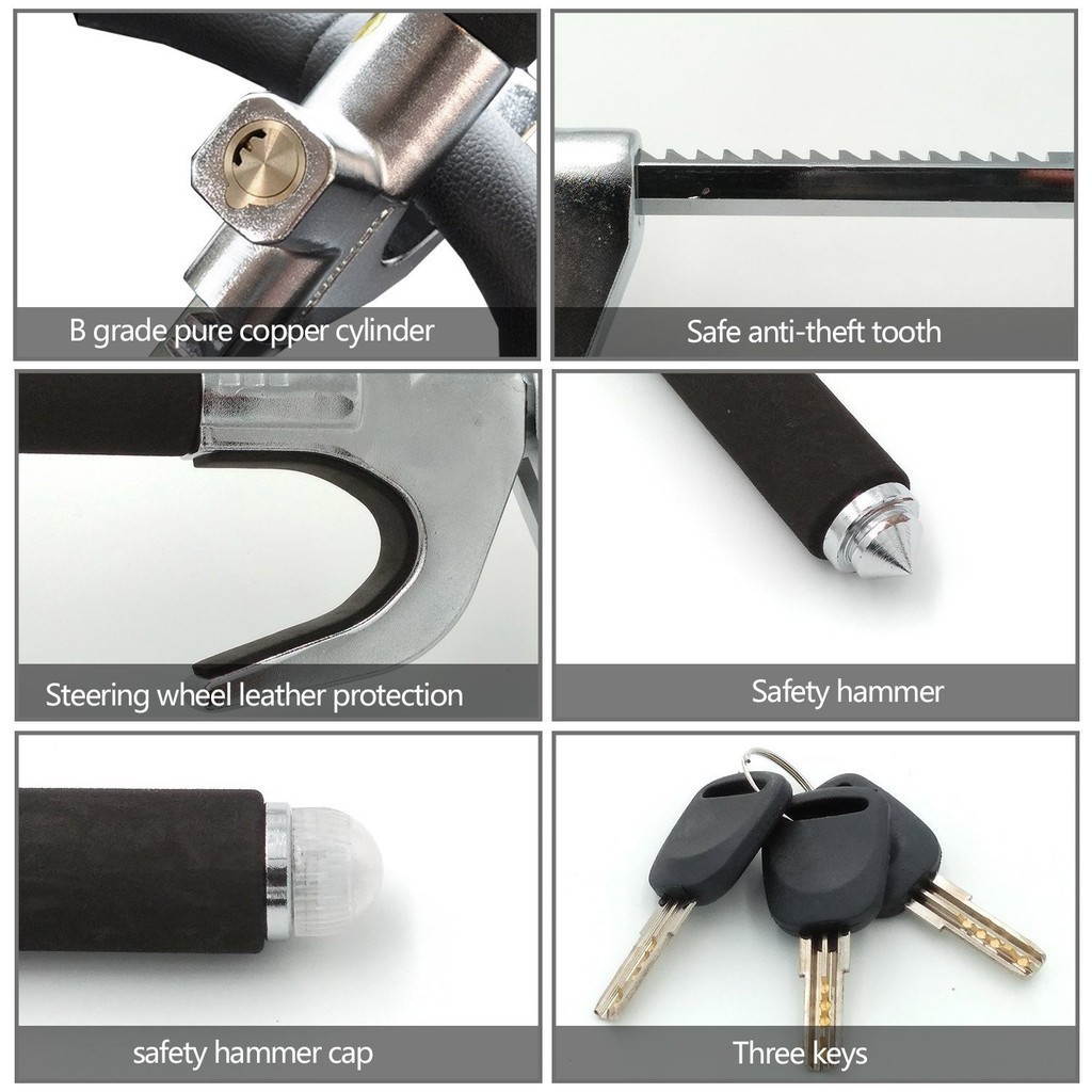 Keys 3 Car Steering Wheel Lock Locks Anti Theft Devices Vehicle Steel ...