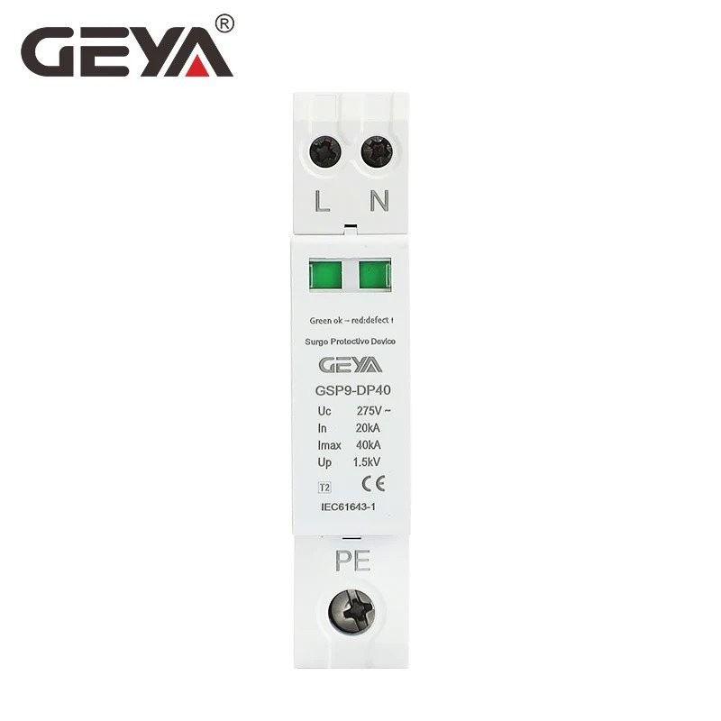 GEYA GSP9 1P N 18mm SPD 20~40KA Surge Protector Lightning Protection Low-voltage Arrester Device ...