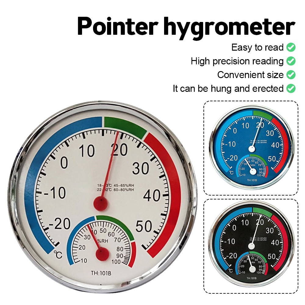 Mini Round Pointer -30℃-50℃ Temperature Meter 20%-100% Hygrometer ...
