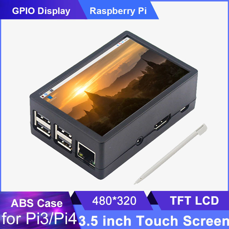 3.5 pulgada Raspberry Pi 3 B Plus Touch Screen TFT LCD 480*320 GPIO Display Monitor ABS Case Box ...