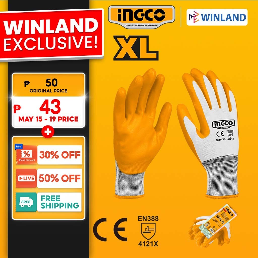 Ingco by Winland Nitrile Oil Resistant Rubber Safety Gloves HGNG01 ...