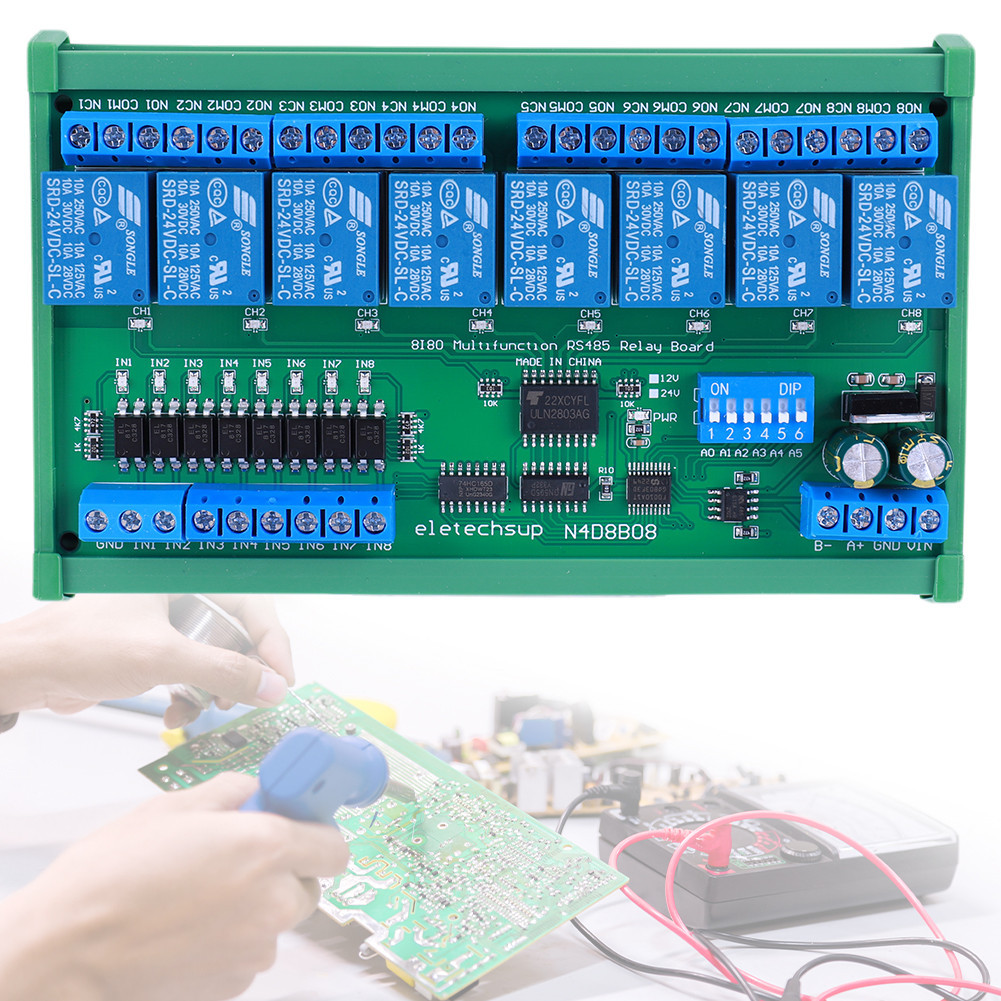 웃dc 12v 24v 8ch Isolated Input 8ch Output Uart Rs485 Relay Module Relay Board Module Modbus Rtu