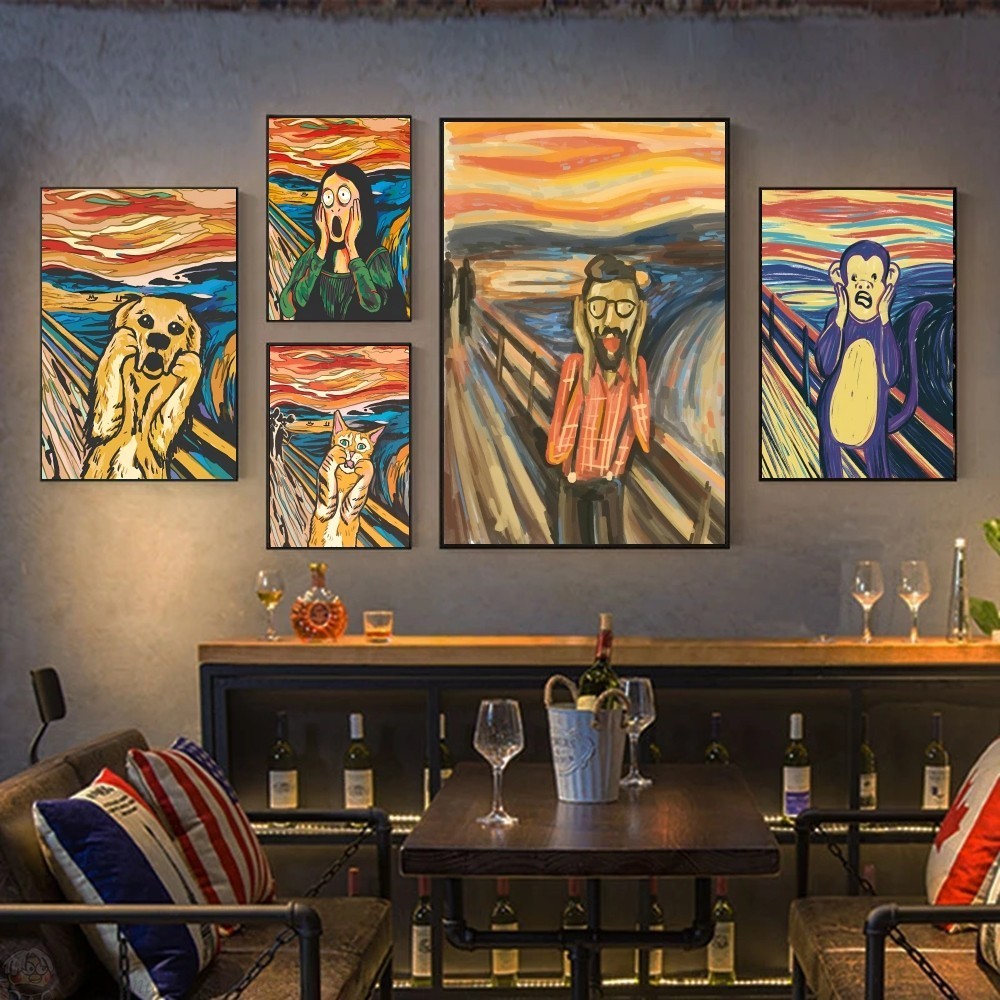 ♥Abstract The Scream Famous Canvas Paintings Funny Scream Cat Dog ...