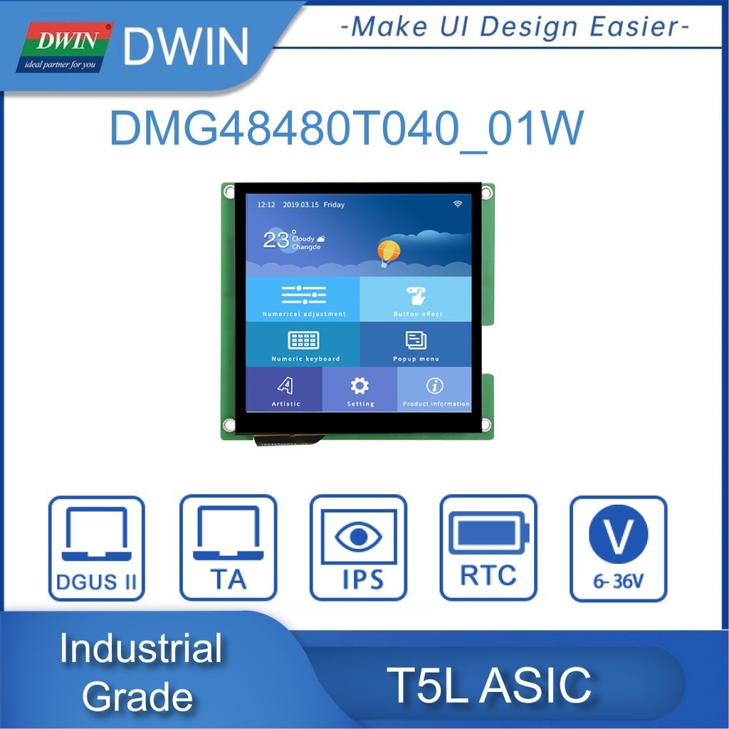 DWIN 4 Inch 480*480/480*800 IPS Square/Rectangle HMI Industrial UART TTL/RS232 Intelligent LCD ...