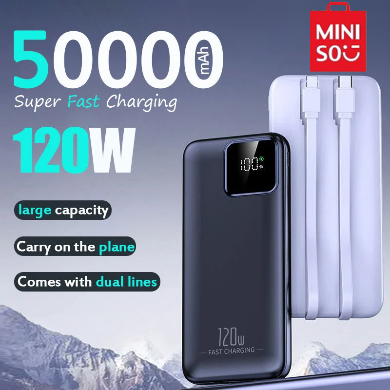 ⚕Miniso 50000mAh Power Bank High Capacity 120W Fast Charging Portable ...