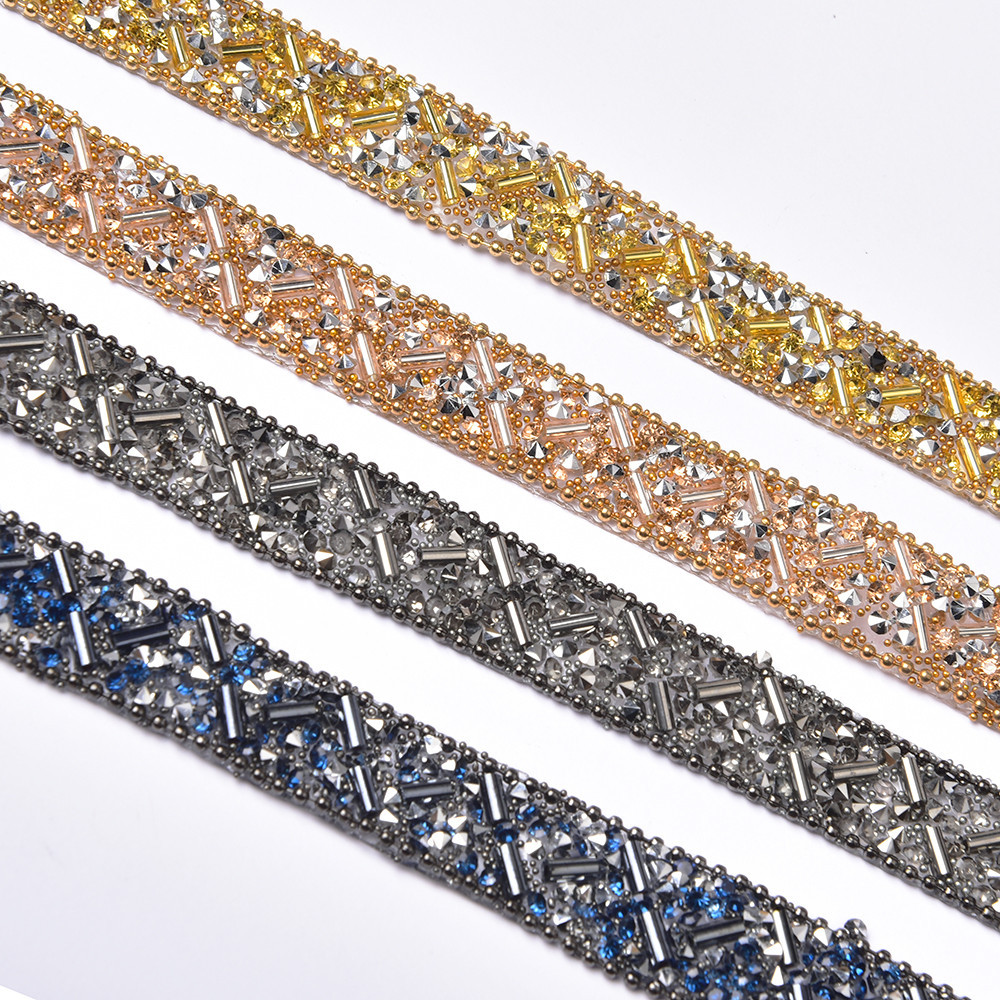 New 1.5Cm Width Hot Fix Rhinestone Applique Tube Beads Trimbridal ...