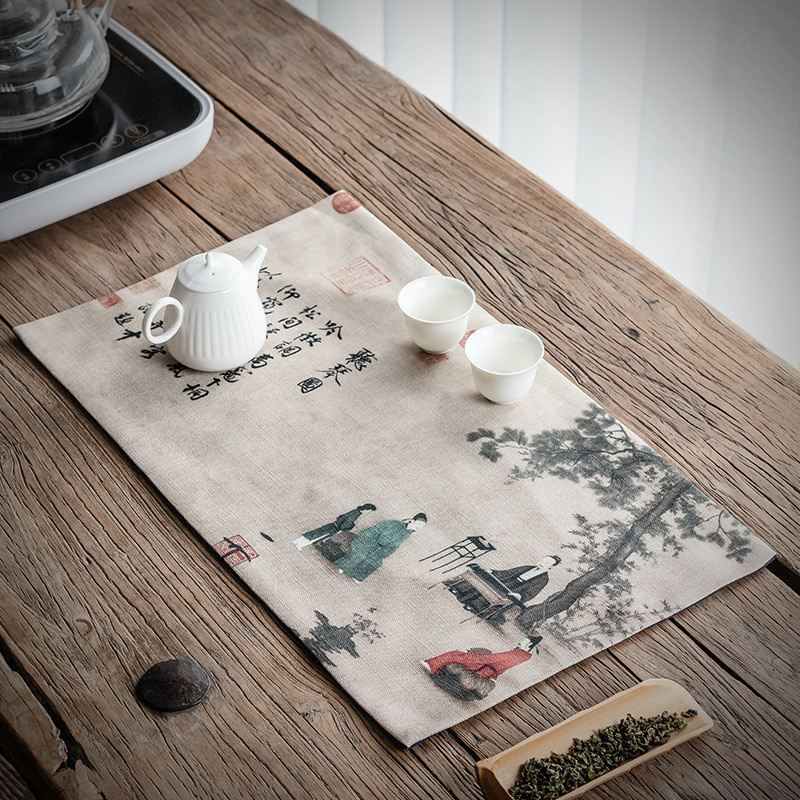 ♚Chinese Style Cotton Linen Fabric Tea Table Tea Mat Printing Zen ...