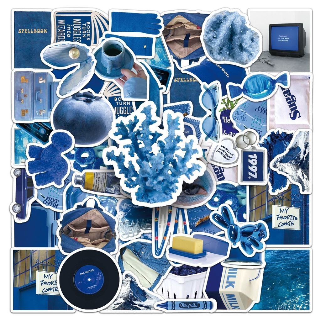 50/100Pcs INS Novelty Cartoon Cute Blue Series Stickers PVC Waterproof ...