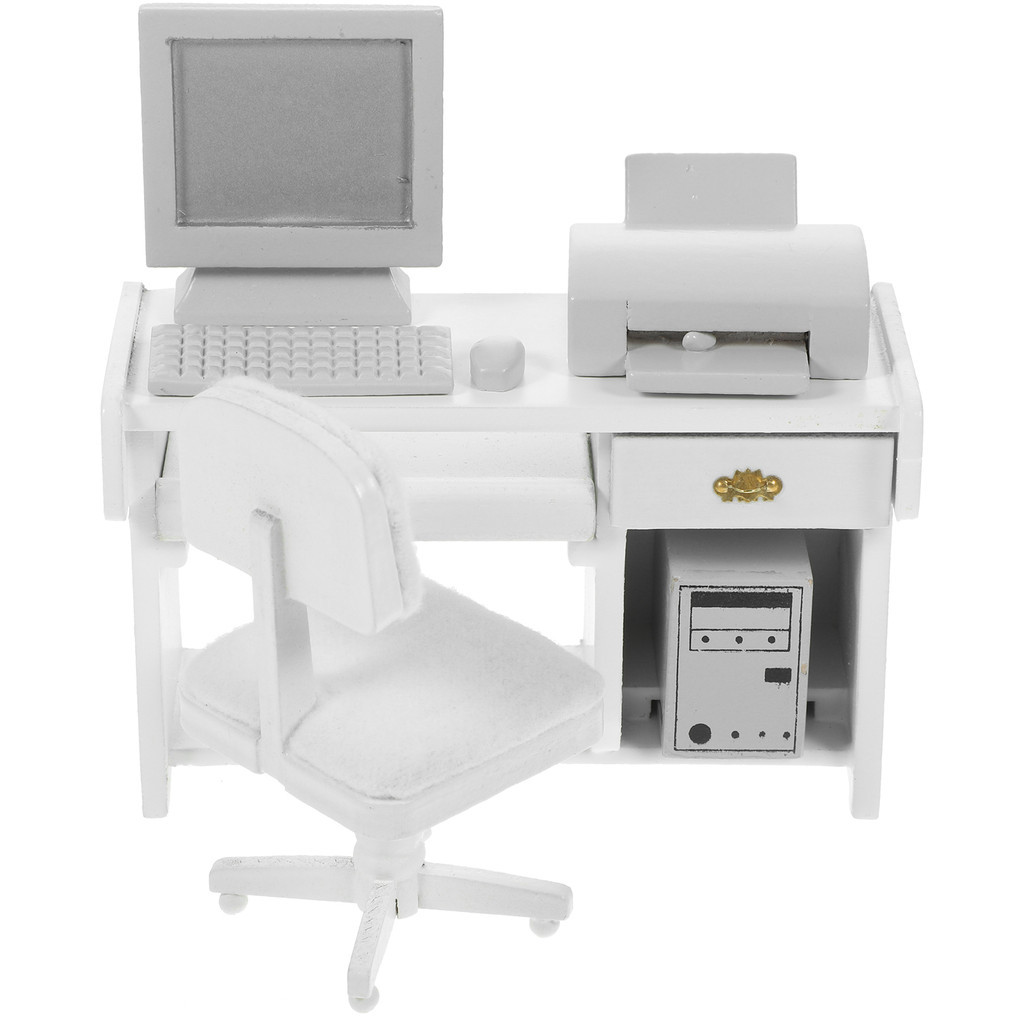 Mini Office Desk Toys Tiny House Computer Model Miniature Office ...
