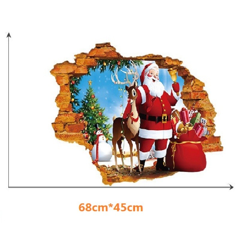 New Year Removable Broken Wall Stickers PVC Santa Claus Gives Gifts ...