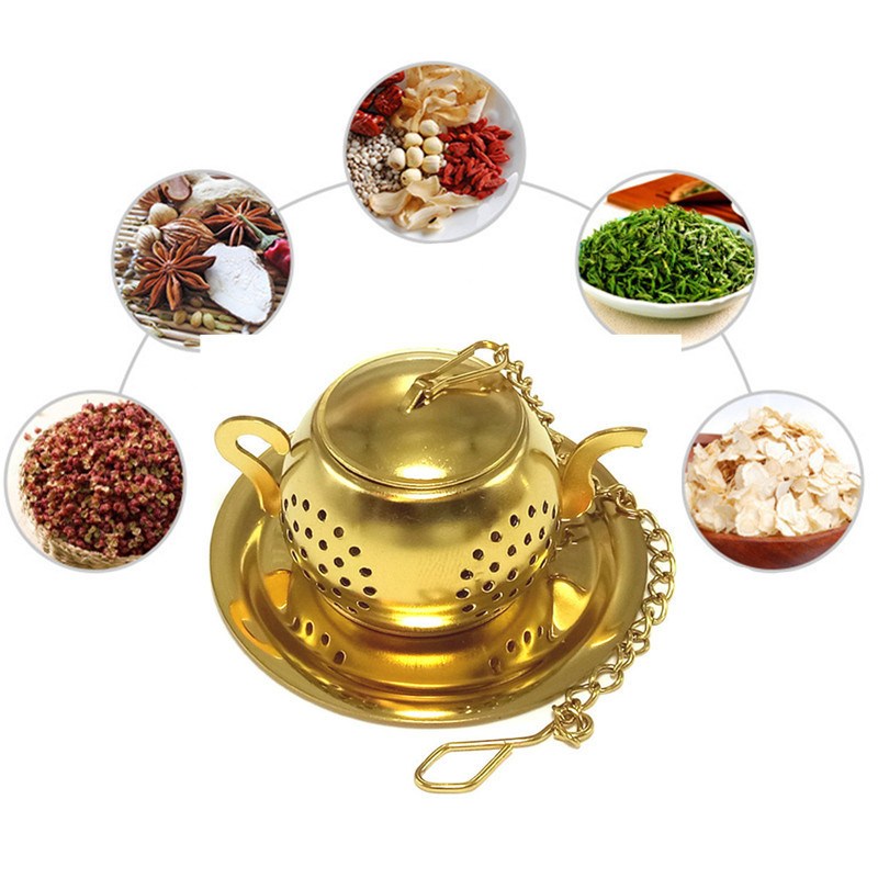 ♚Stainless Steel Teapot Shape Tea Leaf Infuser Herbal Spice Strainer ...