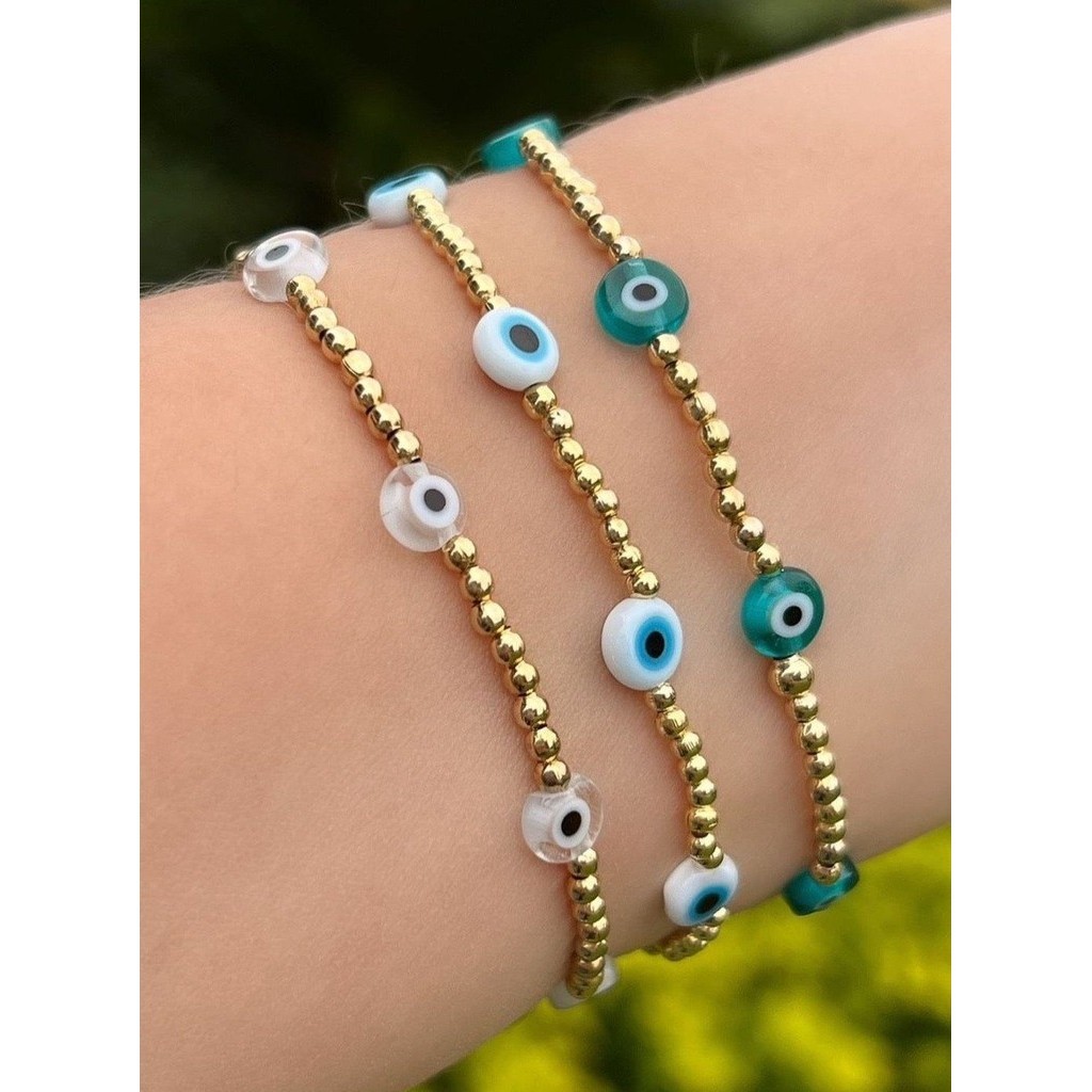 Vlen Turkish Evil Eye Bracelet for Women 18 K Gold Color Beads Pulseras ...