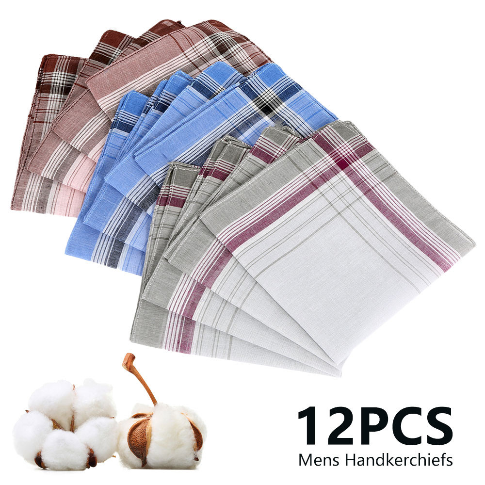 12Pcs Handkerchief Towels Multicolor Plaid Stripe Men Women Pocket for ...