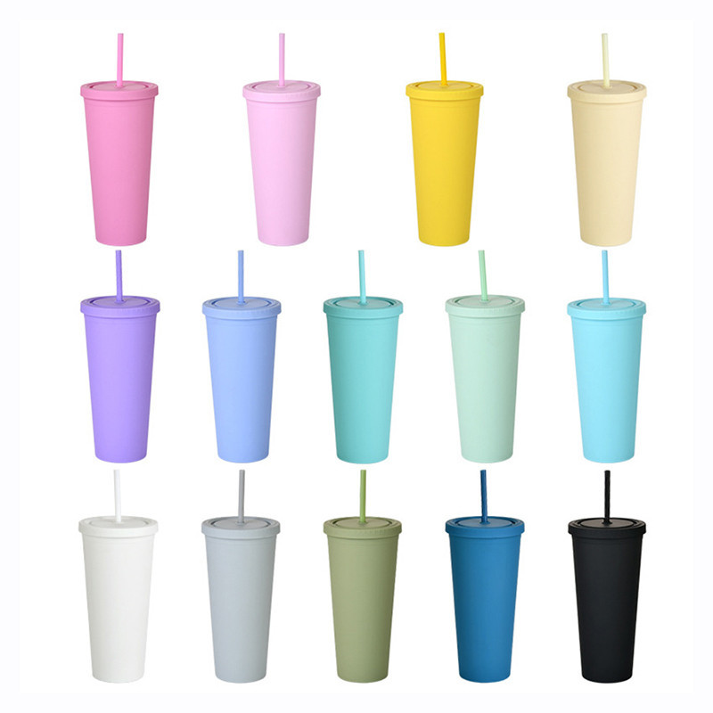 reusable double wall 700ml 710ml 24oz pastel color plastic cup cold cup ...