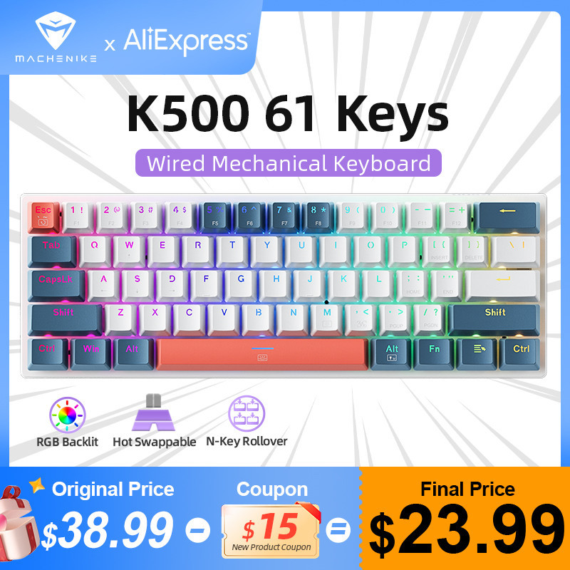 ⚕Mechanical Keyboard 60% Gamer Machenike K500-B61 Wired Gaming Keyboard ...