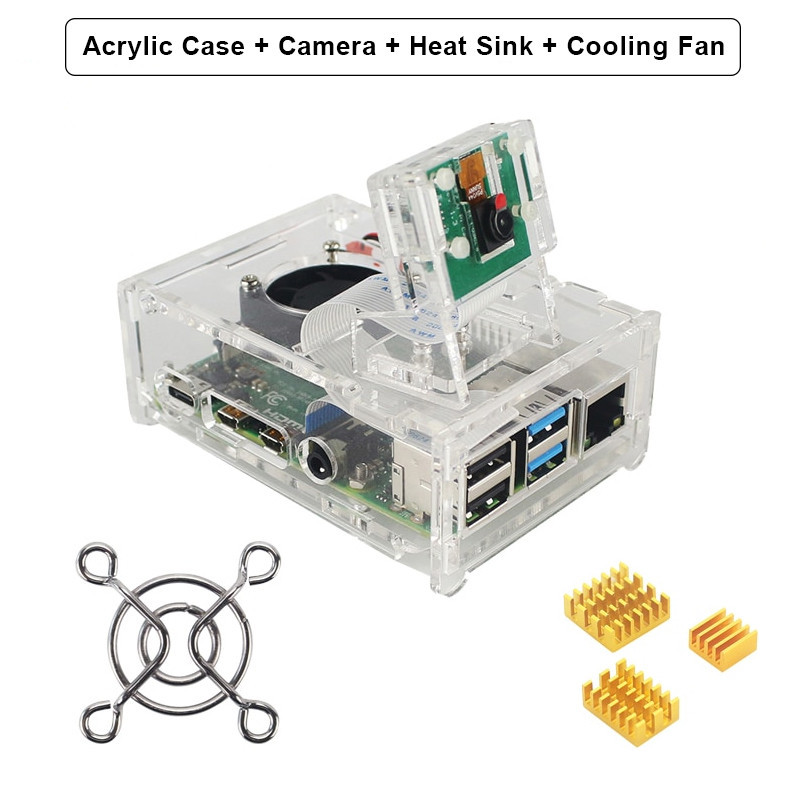 ♥Raspberry Pi 4 Acrylic Case + 5MP 1080P 720P Mini Camera + Acrylic ...