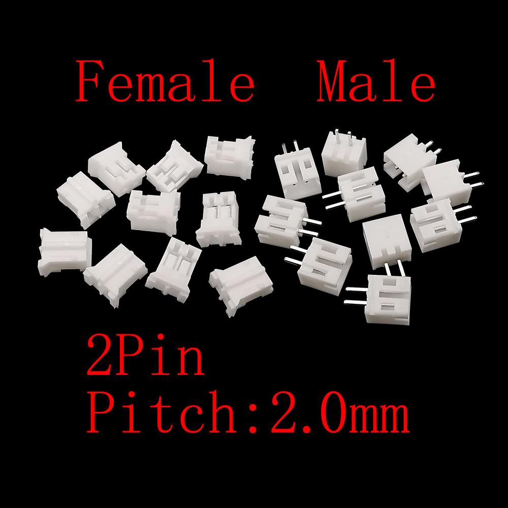 ★100Pcs White JST PH 2.0mm Pitch 2 Pin Male Plug / Female Jack Plastic ...