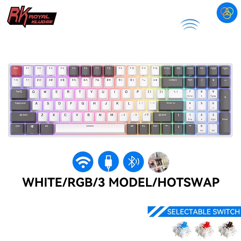 NEW Color RK100 RK ROYAL KLUDGE Carbon 100 keys Wireless Hot Swappable ...