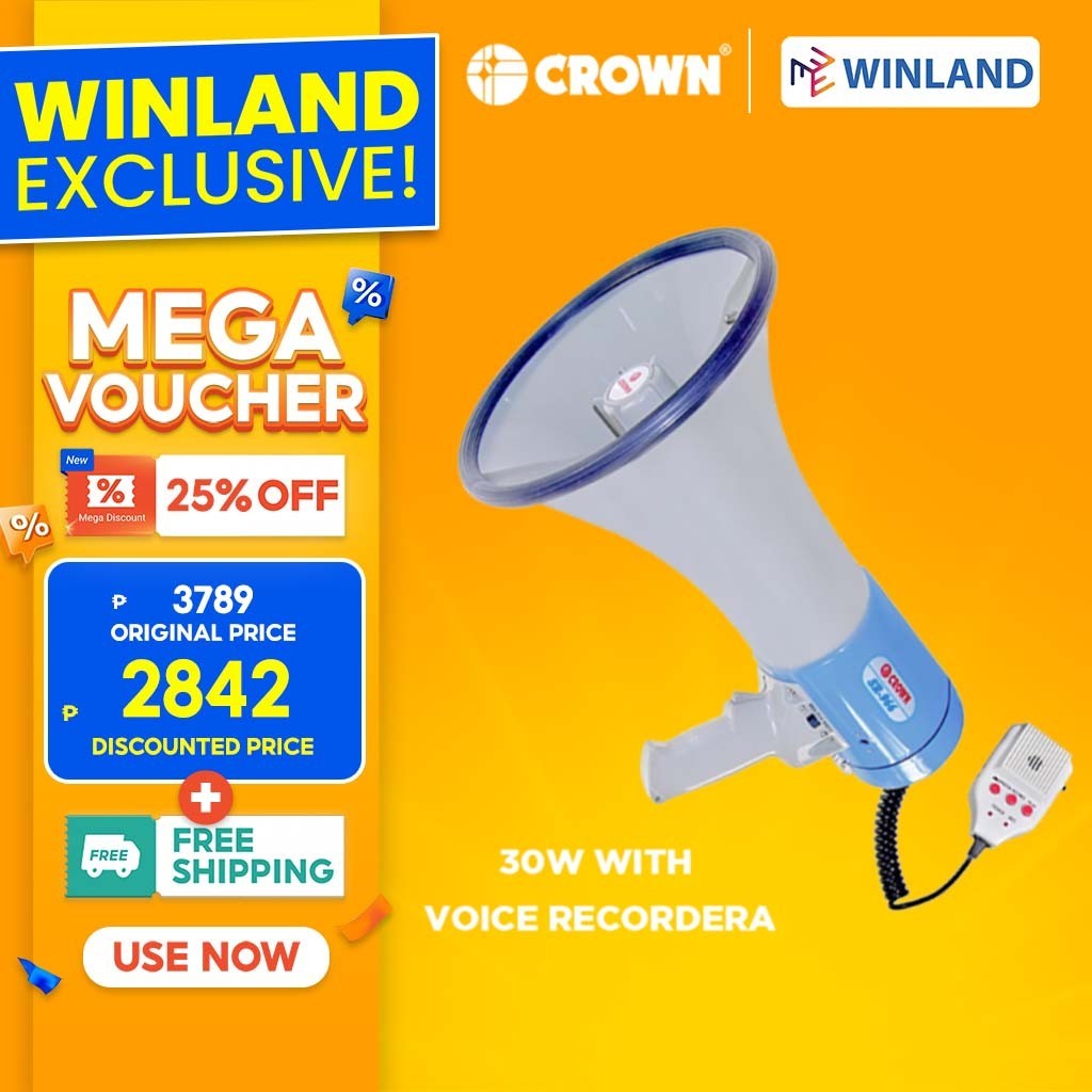 Crown by Winland Rechargeable Handy Megaphone 30W with Voice Recorder ...
