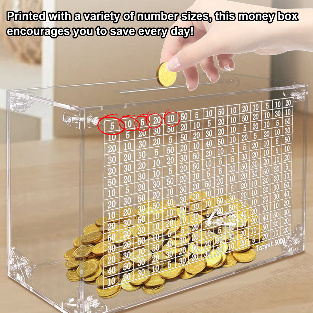 Transparent Money Box with Counter Acrylic Clear Bank Box Saving Money ...