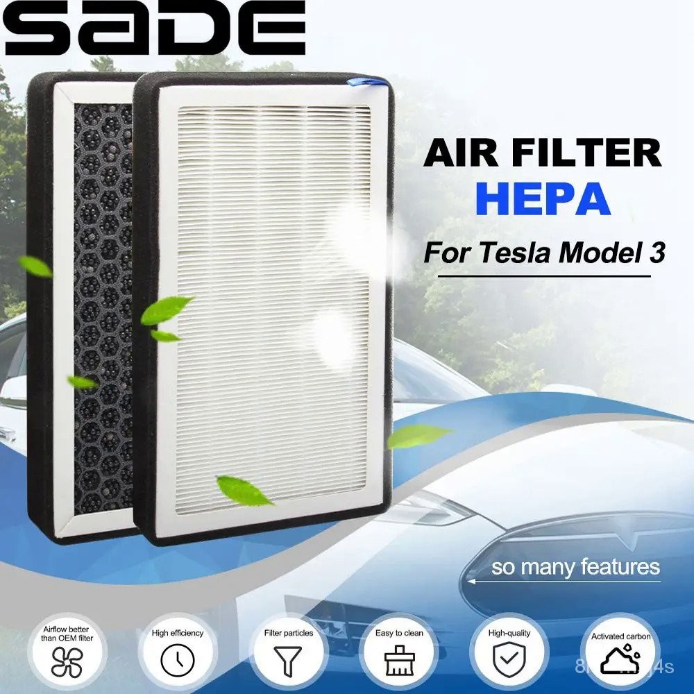 2 Pack For Tesla Model 3 Air-Filter HEPA with Activated Carbon Air ...
