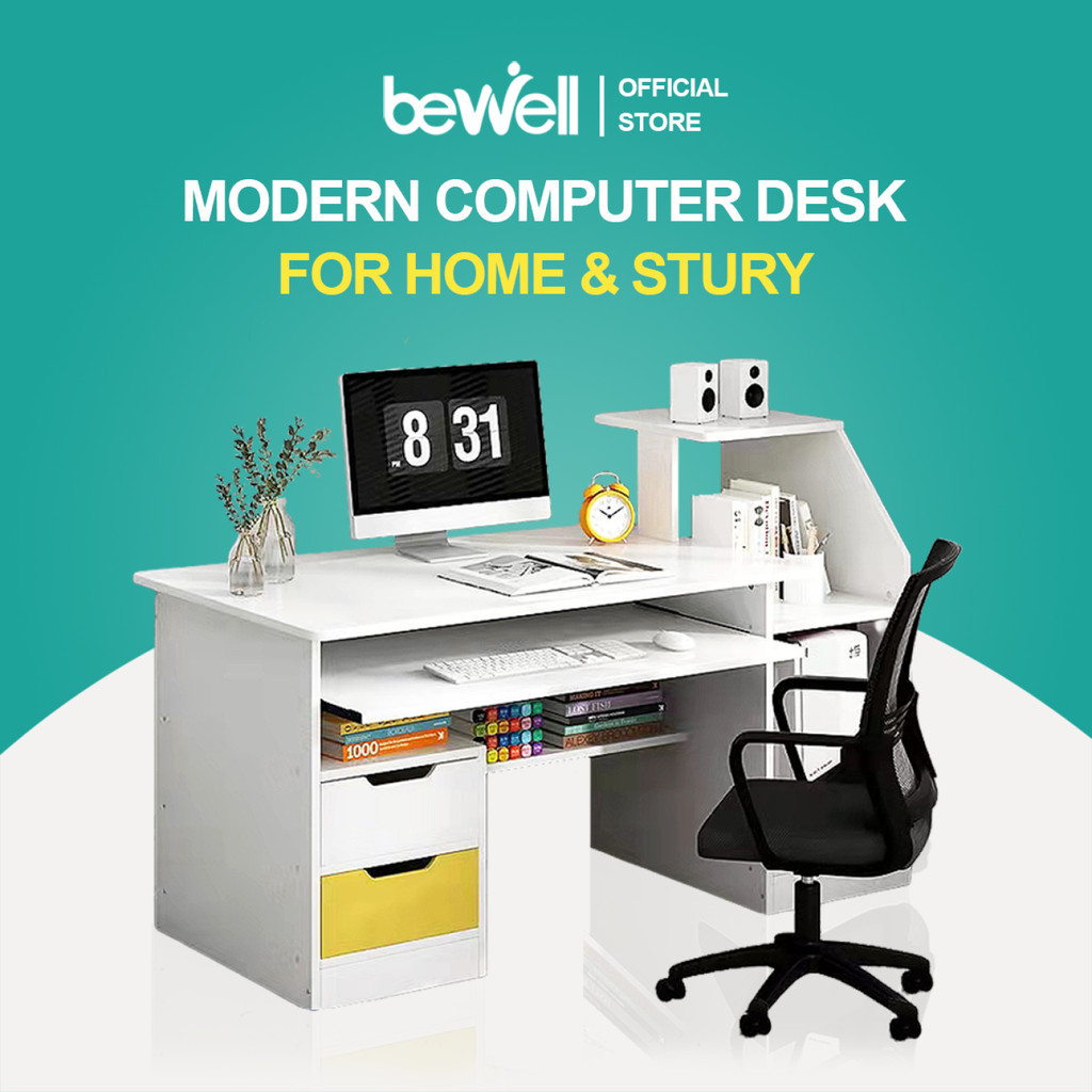 Bewell Computer Table for Desktop Study Table Home Office Desk Office Table with Shelf | Shopee ...