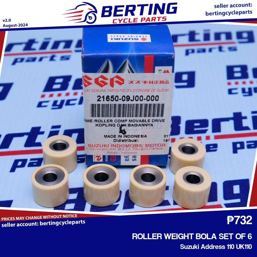 SGP ROLLER WEIGHT BOLA SET OF 6 Suzuki Address 110 UK110 Genuine 21650 ...