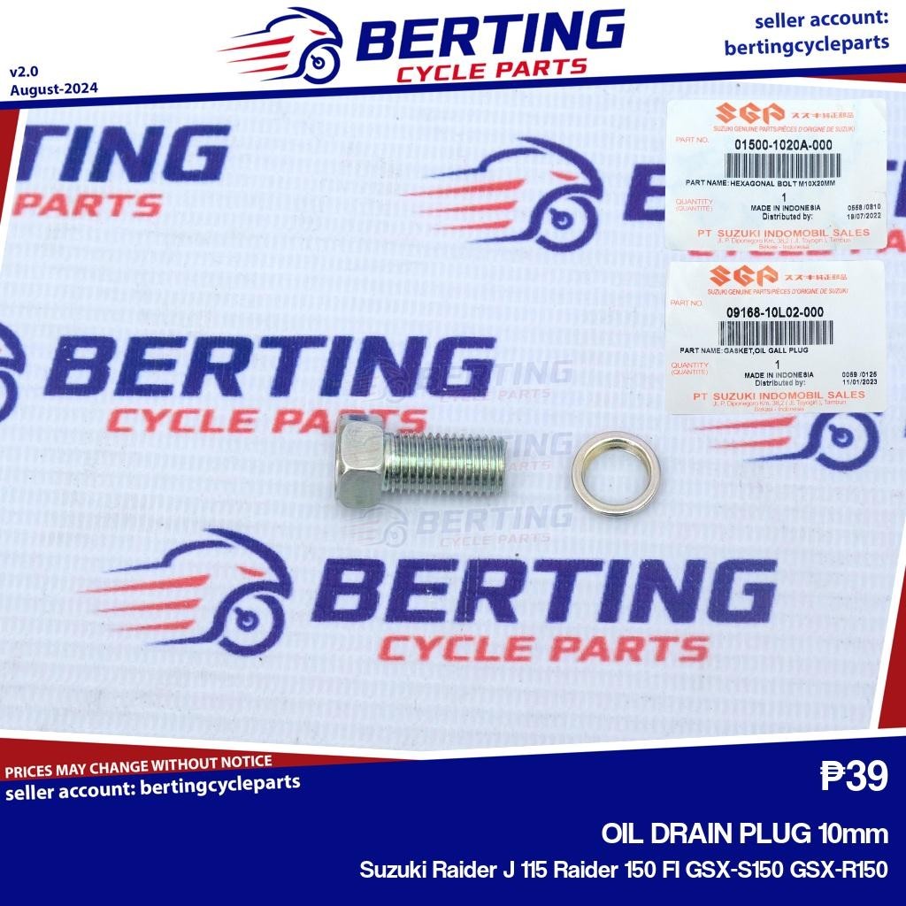 SGP 10mm OIL DRAIN PLUG W/ WASHER Suzuki Raider J 115 Raider 150 FI GSX ...