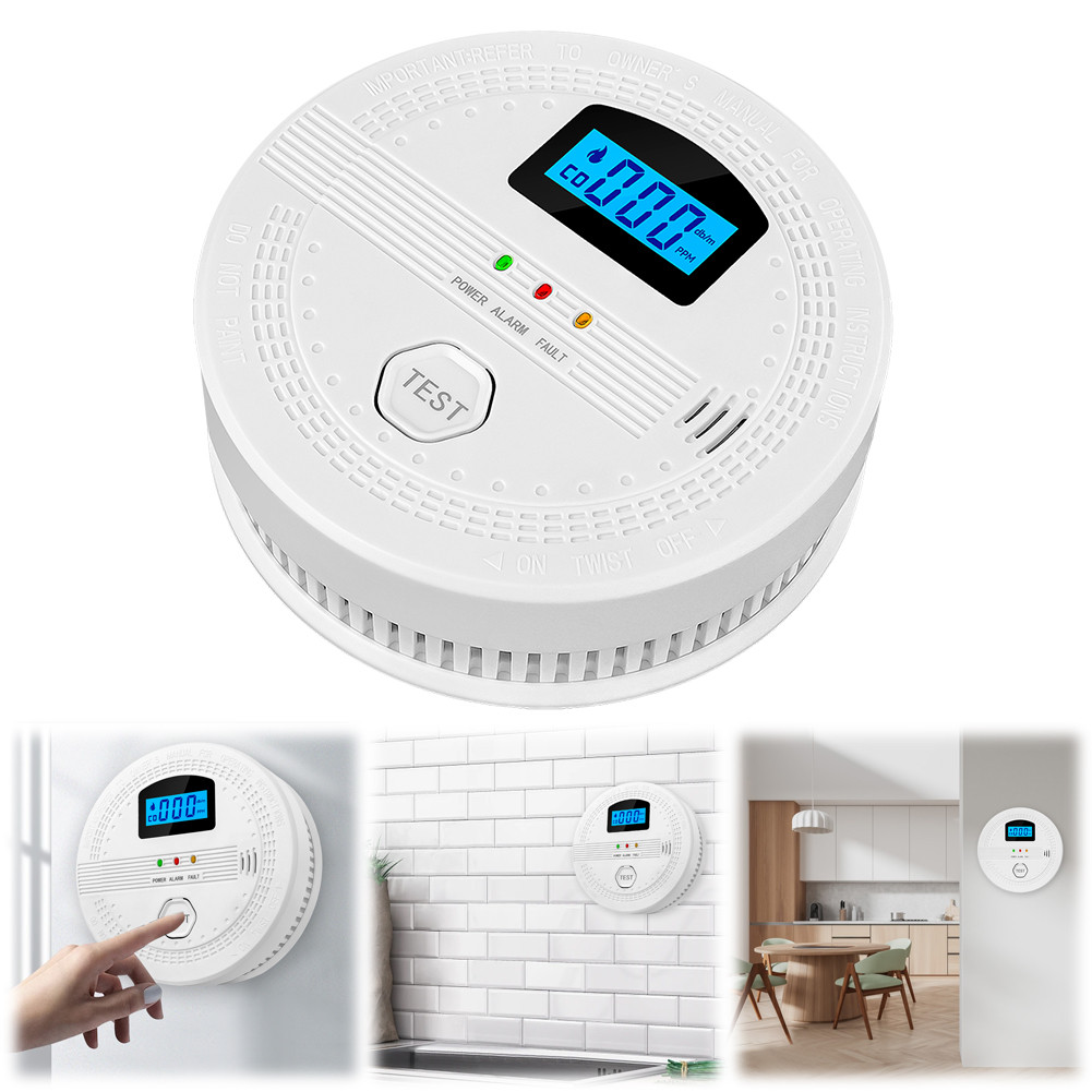 ۞2-in-1 CO and Smoke Detector Sound Warning & LED Indicator Portable ...