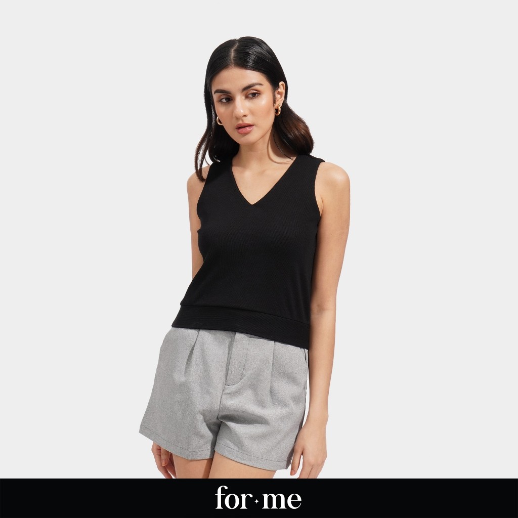 ForMe V-Neck Ribbed Tee T-Shirt for Women (Black) | Shopee Philippines