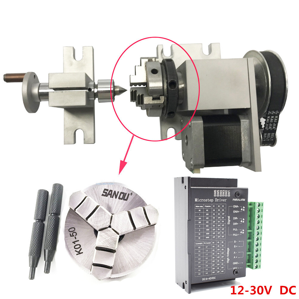 ♦CNC Rotary Axis Dividing Head+ Tailstock+ Stepper Driver 4th Axis K01 ...