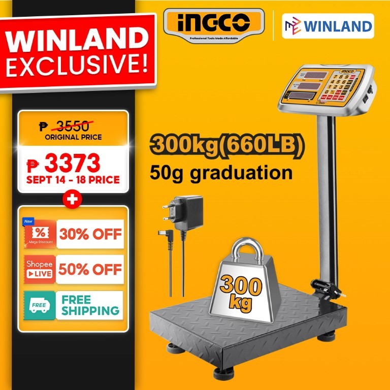 Ingco by Winland 300kg Rechargeable Platform Scale HESA33003 ING-PT ...