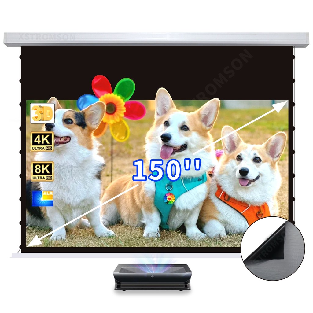 ♨150 Inch 8K Pull Down Projector Screen Motorized Tab Tension ALR ...